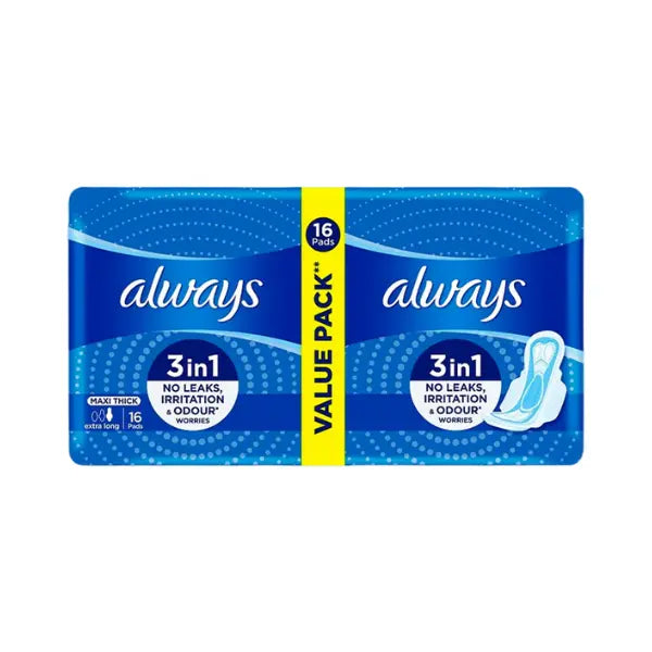 Always Maxi Thick 3 in 1 Extra Long Duo Pack 16 Pieces – Greenvalley Rwp